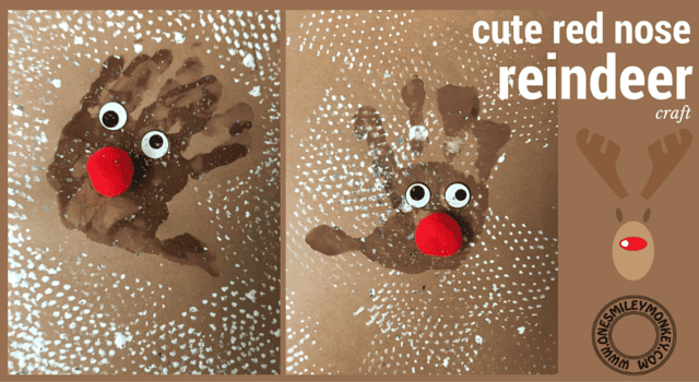 Adorable Red Nose Reindeer Handprint Craft DIY - OneSmileyMonkey.com